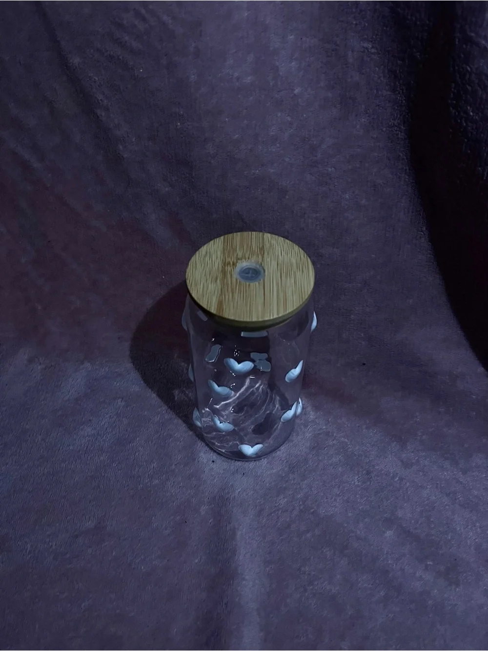Jars | Dining | Clear Drinking Glass Jar With White Hearts And Wood Lid ...